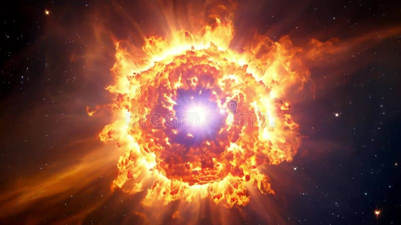 Fiery Cosmic Explosion in Space with Bright Light and Radiating Energy ...