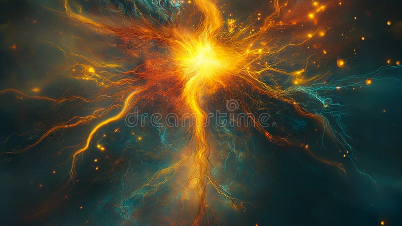 Fiery Cosmic Explosion with Tendrils of Energy Stock Illustration ...