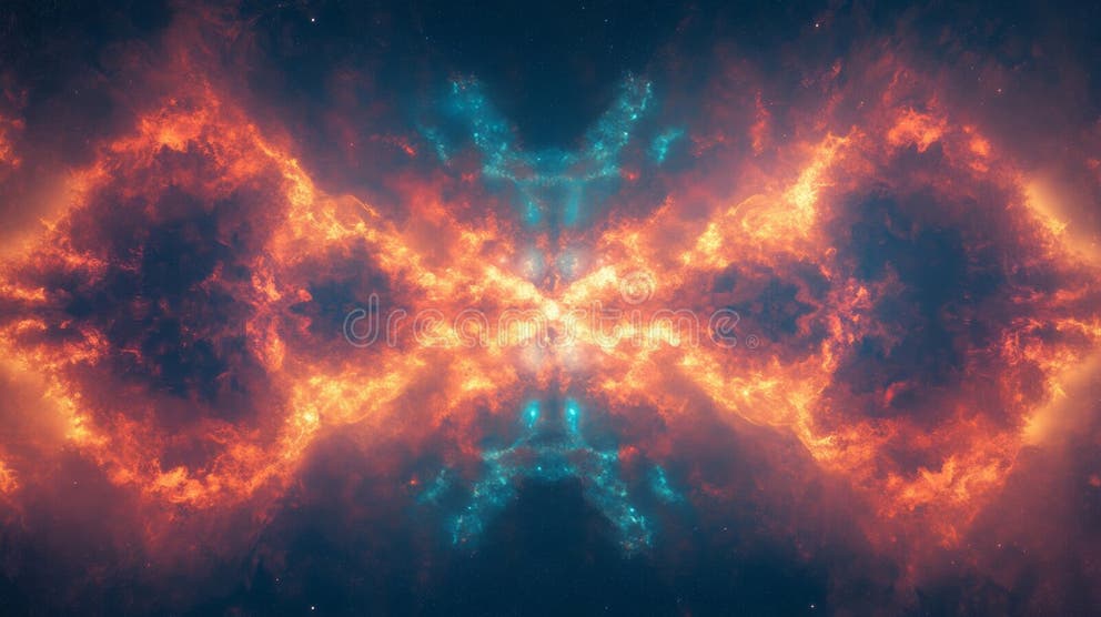 Fiery Cosmic Nebula Displays Symmetrical Celestial Patterns Stock ...