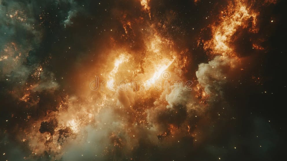 Fiery Cosmic Nebula Exploding Stars Dust Clouds Stock Illustration ...