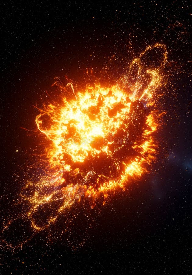 Fiery Cosmic Nebula Explosion in Dark Space Stock Illustration ...