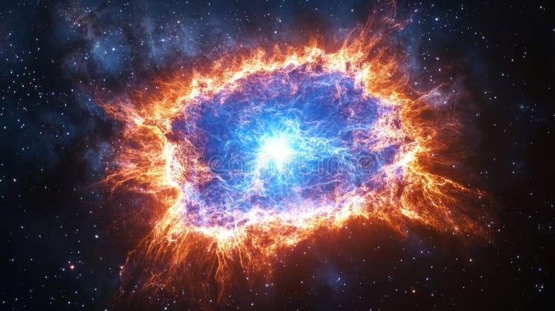 Fiery Cosmic Nebula with Glowing Blue Core Stock Illustration ...