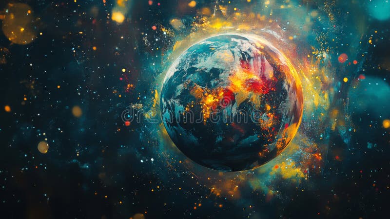 Fiery Cosmic Planet Explosion in Vibrant Space Stock Illustration ...