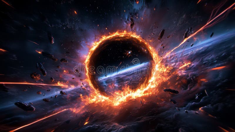 Fiery Cosmic Ring Space Galaxy Nebula Stars Fire Explosion Planets ...