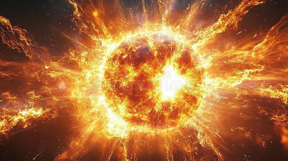 Fiery Cosmic Sphere Exploding in Space; Energy, Power Concept Stock Photo - Image of burning ...