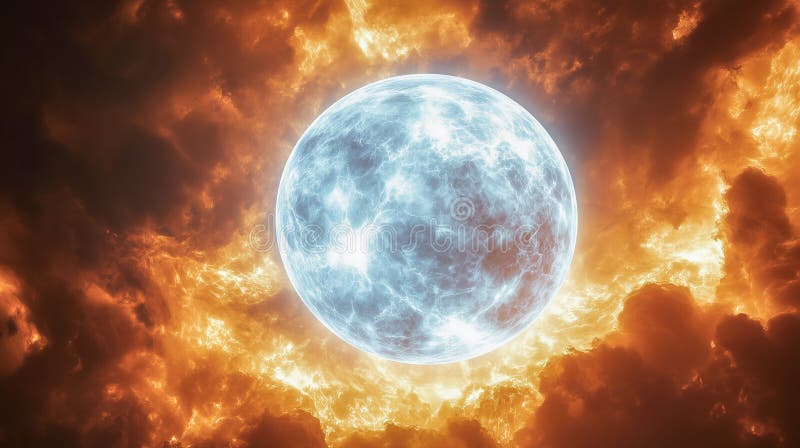 Fiery Cosmic Star in Exploding Clouds Stock Illustration - Illustration ...