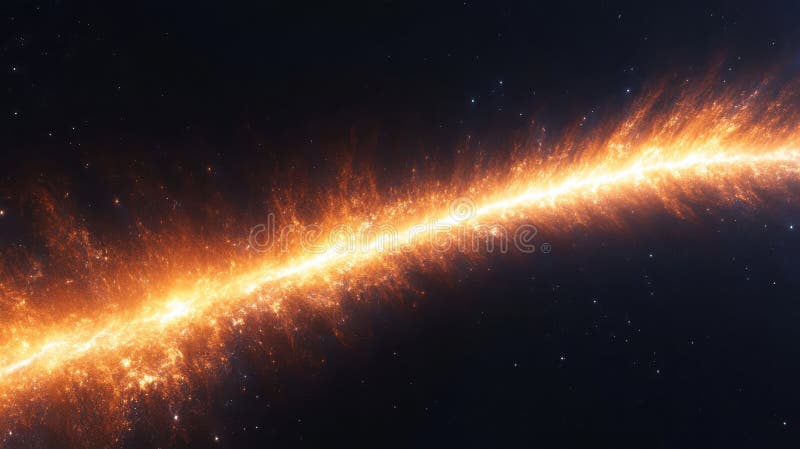 Fiery Cosmic Stream Stretching Across a Starry Universe Background ...