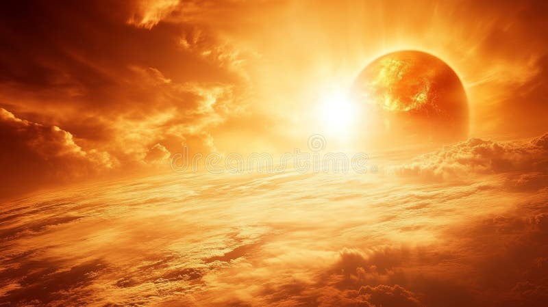Fiery Cosmic Sun Over Distant Planetary Surface in Space Stock Image ...