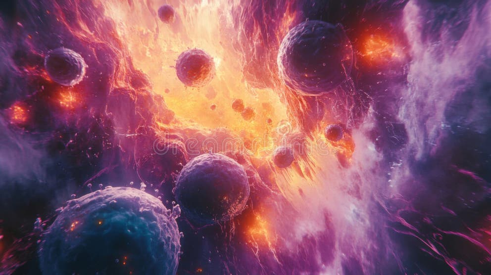 Fiery Cosmic Viral Storm Exploding through Space Stock Illustration ...