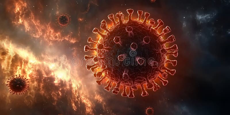 Fiery Cosmic Virus Illustration Global Pandemic Microscopic 3D Render ...