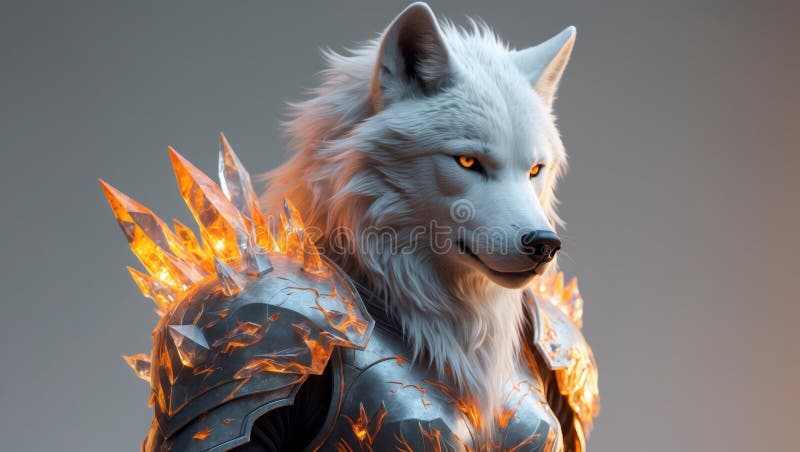 Fiery Crystal Armor Clad White Wolf Warrior Stock Image - Image of ...