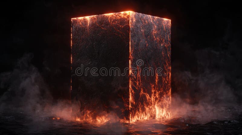 Fiery Cube Erupting from Darkness Stock Illustration - Illustration of ...