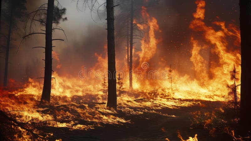 The Fiery Dance of a Forest Aflame. Generative AI Stock Illustration ...