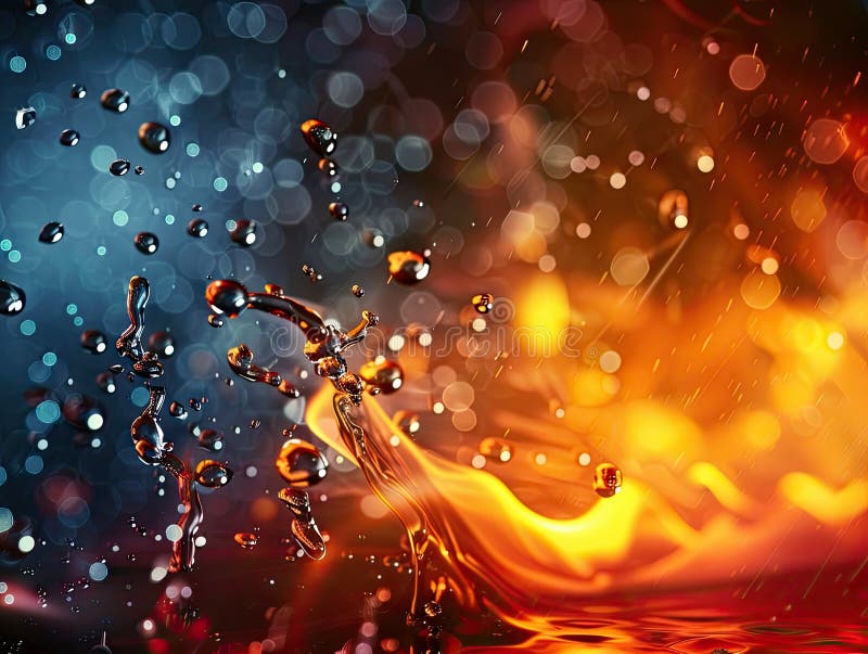 Fiery Dance of Water Droplets in Abstract Bokeh Stock Illustration ...