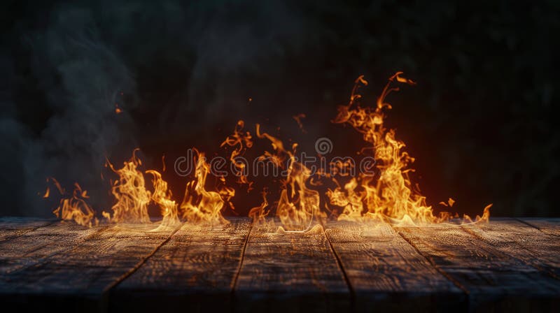 A Fiery Dance on Wooden Stage Stock Photo - Image of campfire ...