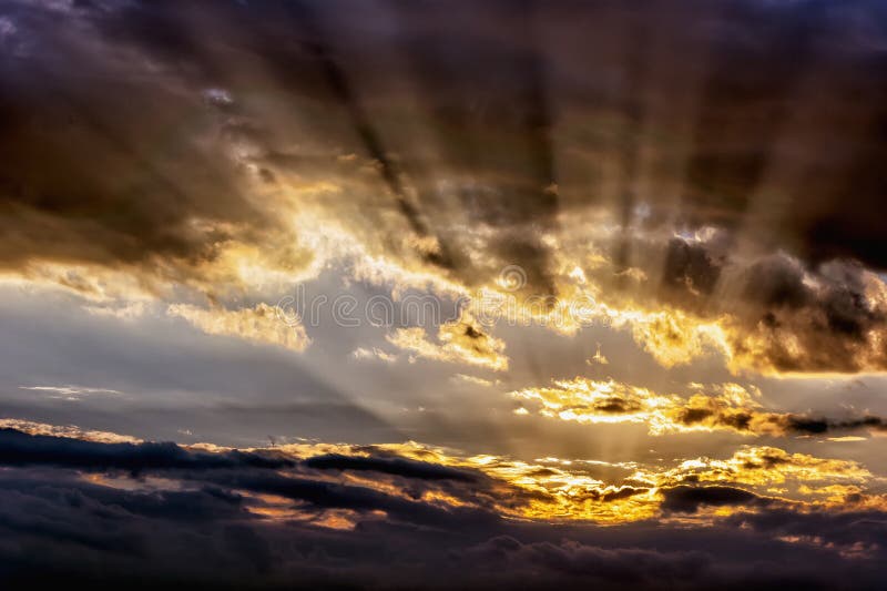 Fiery and Dark Sunset Evening Sky in Spring Stock Image - Image of ...
