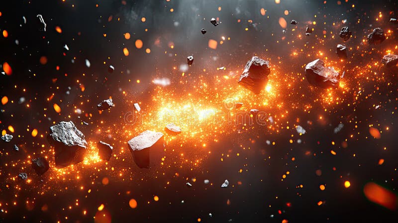 Cosmic Explosion: Asteroids and Energy Blast Stock Photo - Image of ...