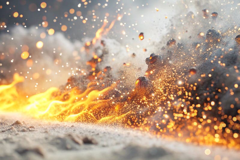 Fiery Debris Explosion on Sandy Ground Stock Illustration ...