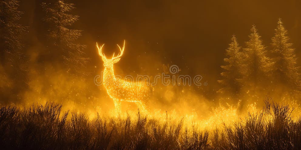 Fiery Deer a Surreal Forest Fire Scene Stock Illustration ...