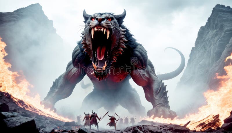 Fiery Demon Beast and Minions in Volcanic Realm Stock Image - Image of ...