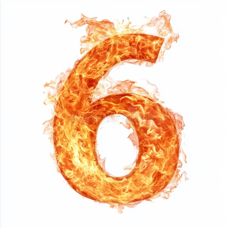 A Fiery Depiction of the Number Six, Created with Flames and Vibrant ...