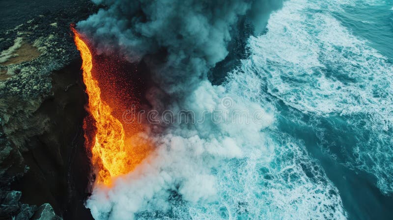 Fiery Descent: Lava Meets the Ocean in a Spectacular Volcanic Display ...