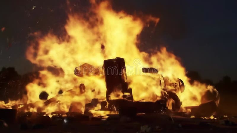 Fiery Destruction: Explosive Scene with Intense Flames and Debris ...