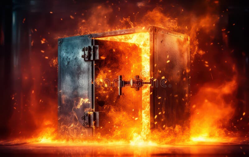 Fiery Destruction: a Metal Safe Engulfed in Flames. Created by ...