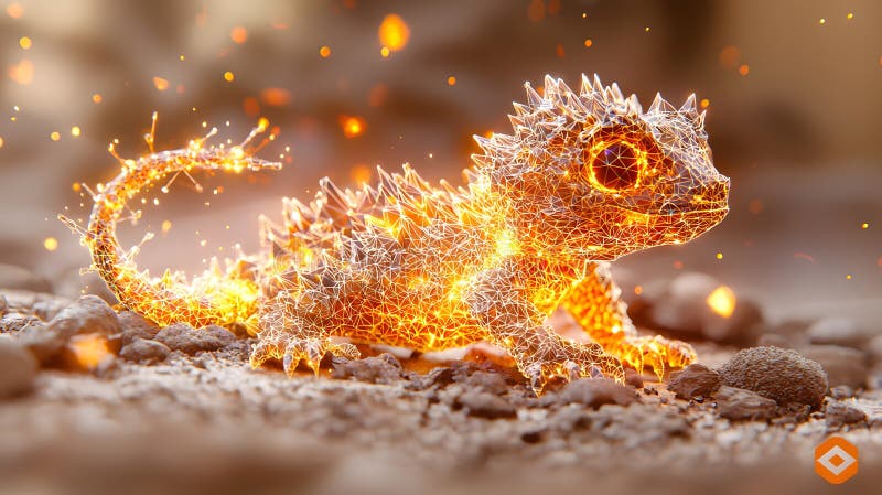 Fiery Digital Lizard Low Poly Reptile Glowing Creature Abstract ...