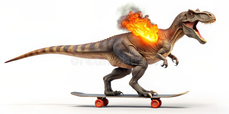 Fiery Dinosaur Skateboarding, Dinosaur, Skateboard, Fire, Prehistoric ...