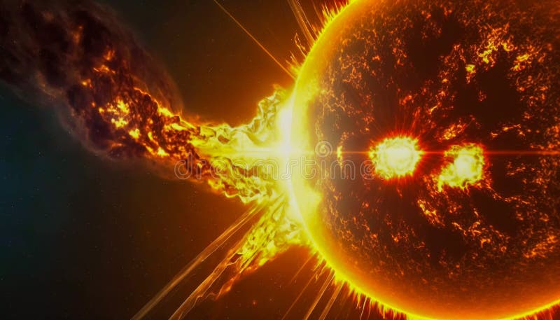 A Fiery Display of Energy and Flares of an Exploding Sun in Space ...