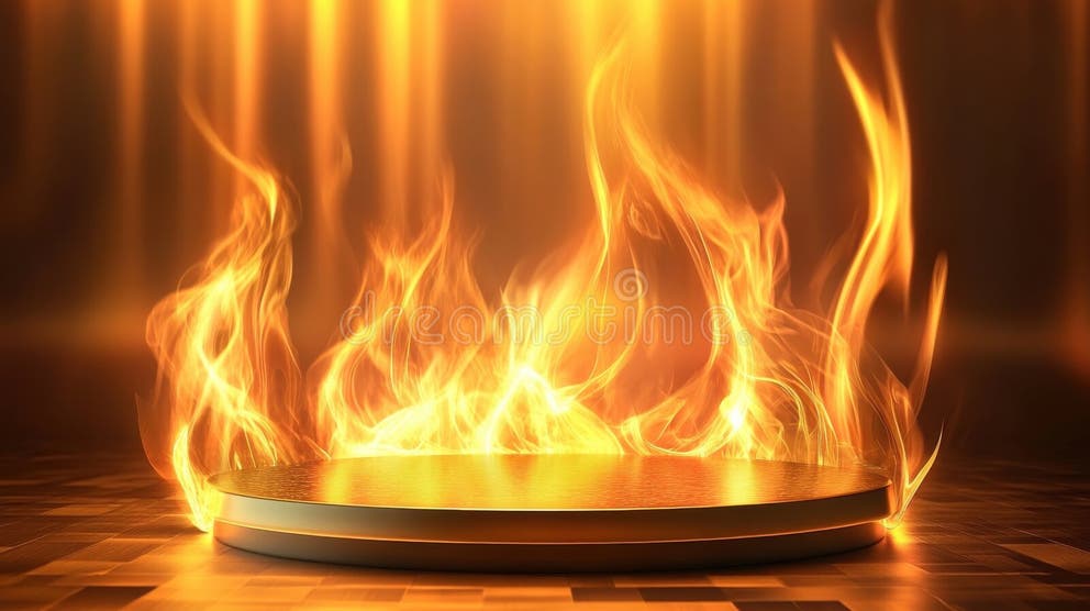 Fiery Display Stand with Flames and Glowing Light for Conceptual ...