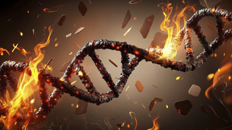 Fiery DNA Helix 3D Digital Art of Burning Genetic Code Stock ...
