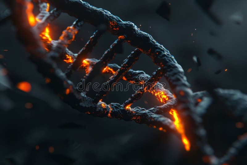 Fiery DNA Strand Emerging from Dark Cosmic Ashes, Symbolizing Rebirth ...