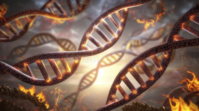 Fiery DNA Strands a Dramatic Digital Art Concept Stock Illustration ...