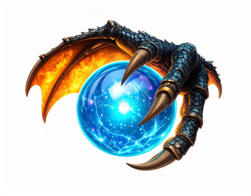 Fiery Dragon Claw Holding Glowing Blue Sphere Stock Illustration - Illustration of fierce ...