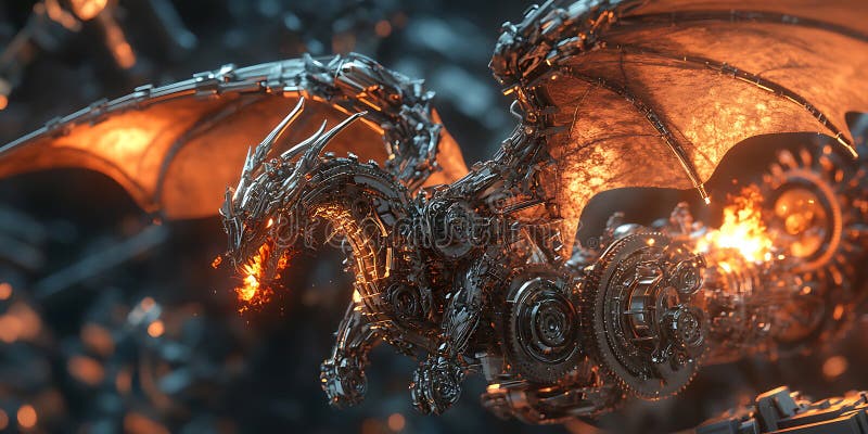 Fiery Dragon Digital Art Fantasy Creature Illustration Stock ...