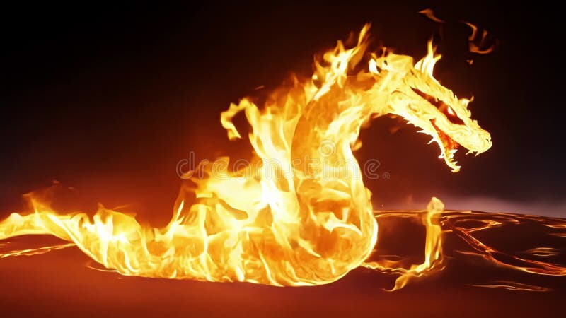 Fiery Dragon Emerges from Flames at Twilight Over Enchanted Landscape ...