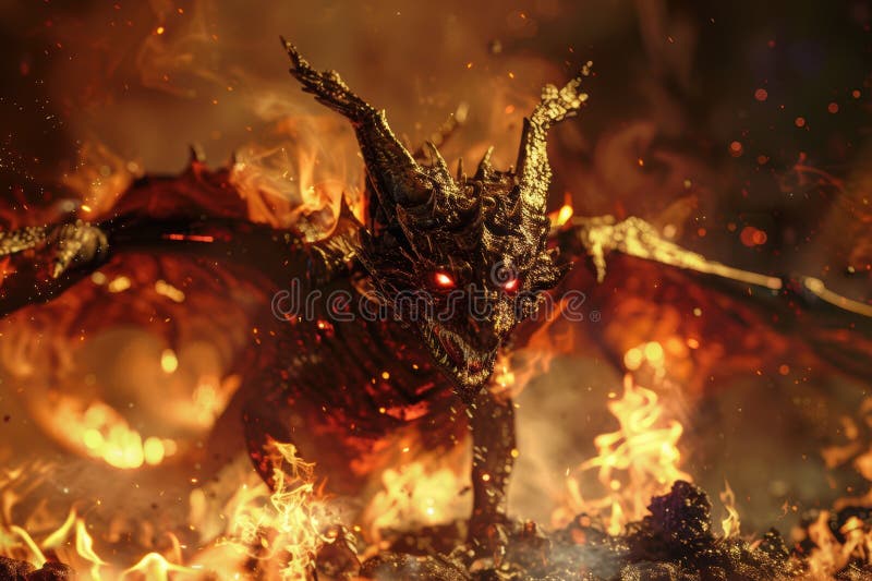 Fiery Dragon Emerging from Flames in a Fantasy Setting. AI Generated ...