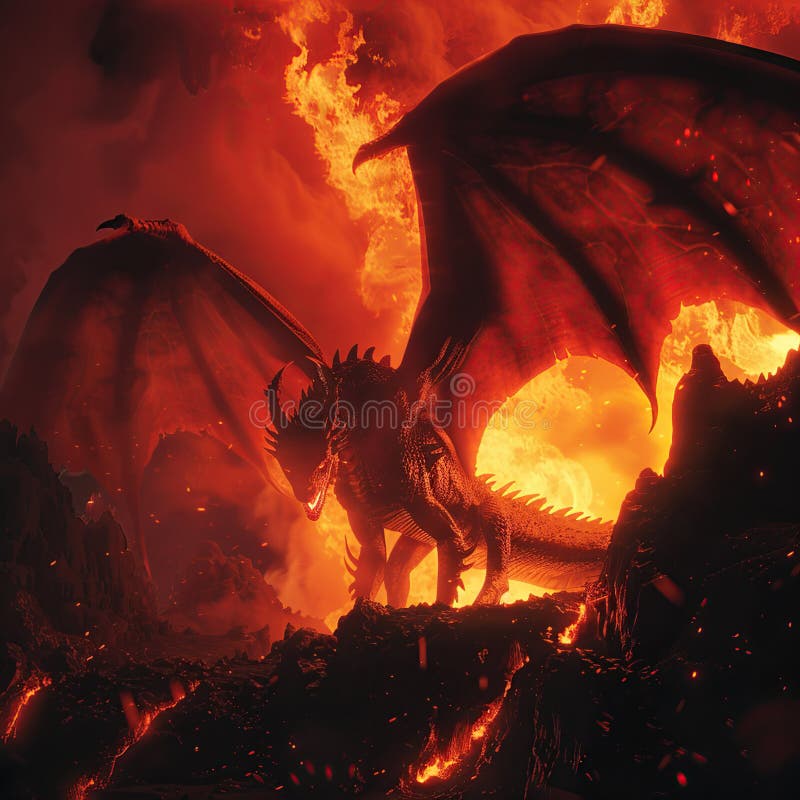 Fiery Dragon Emerging from Volcano Stock Image - Image of wings, fiery ...