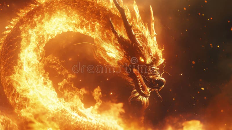 Fiery Dragon Enveloped in Blazing Inferno Stock Illustration ...
