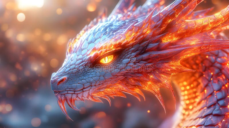 Fiery Dragon Head 3D Illustration Stock Illustration - Illustration of ...