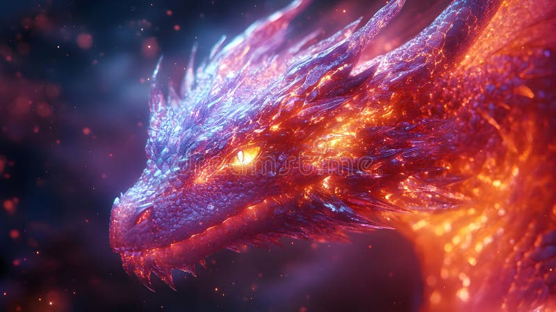 Fiery Dragon Head 3D Illustration Stock Illustration - Illustration of ...