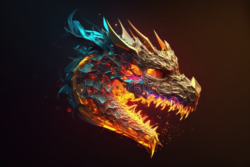 Fiery Dragon Head Illustration, Fantasy Creature Design Element on ...