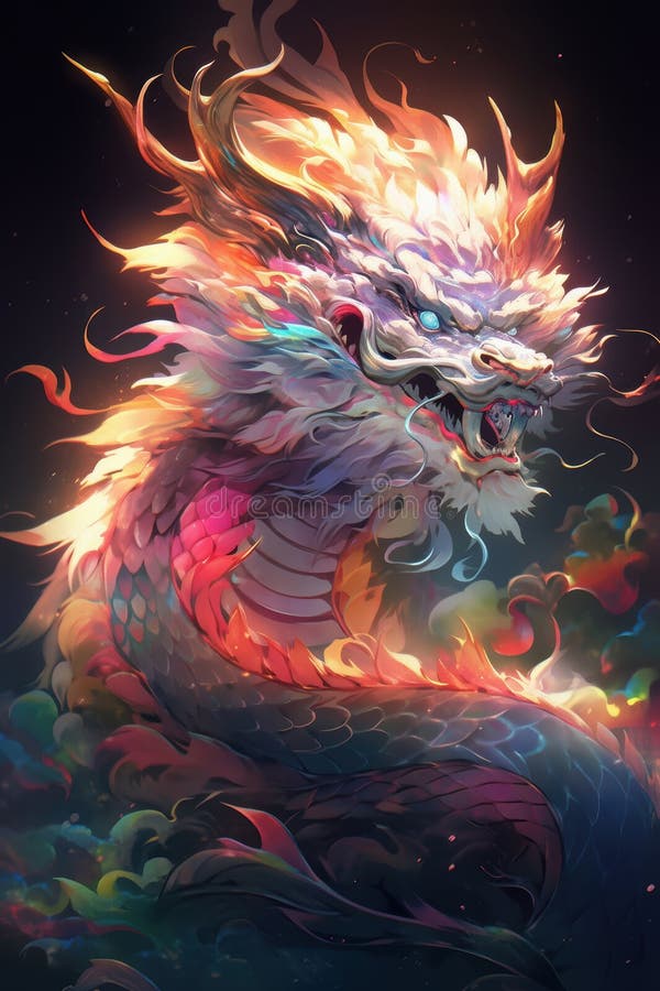 A Fiery Dragon. Created by Generative Artificial Intelligence Stock ...