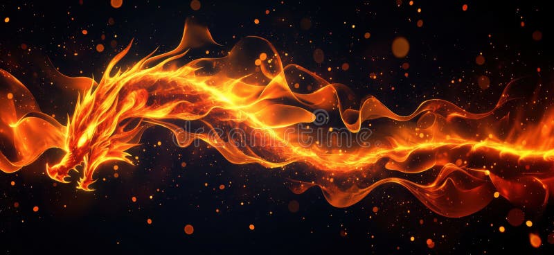 Fiery Dragon Illustration with Vibrant Flames and Glowing Particles in ...