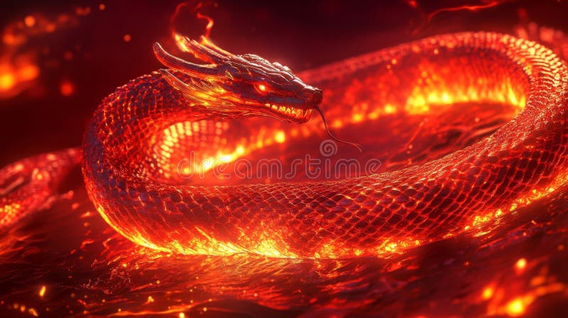A Fiery Dragon Serpent Coiled in a Bed of Embers Stock Illustration ...