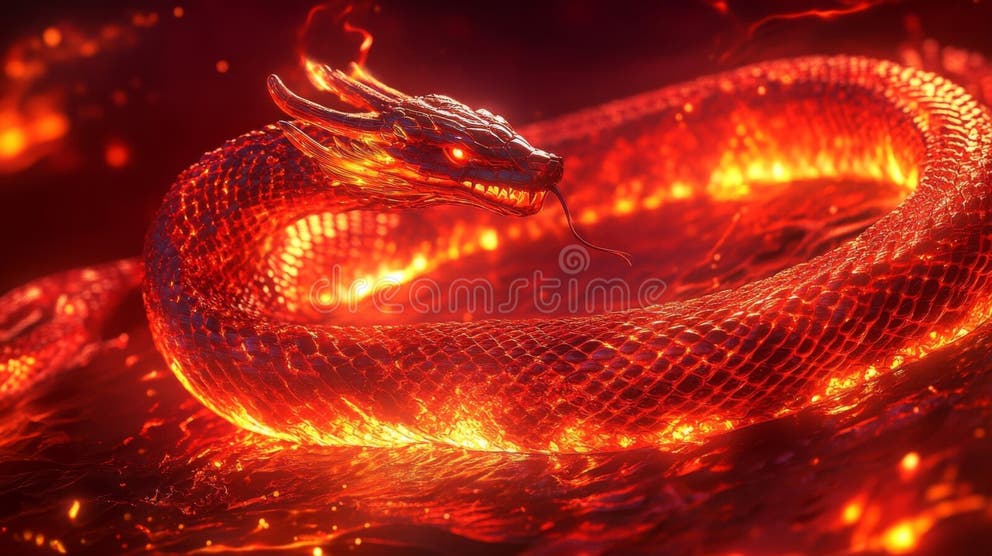 A Fiery Dragon Serpent Coiled in a Bed of Embers Stock Illustration ...