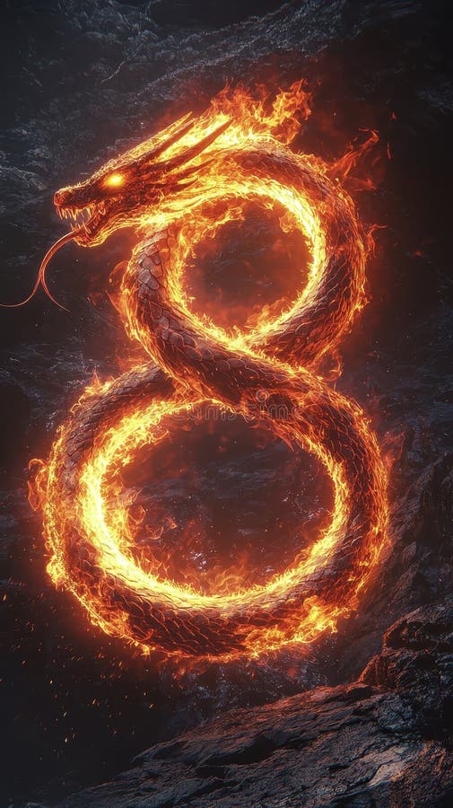 Fiery Dragon Shaping the Number Eight in a Mystical and Ethereal ...