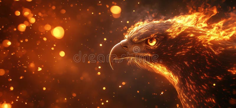 Fiery Eagle with Flames and Glowing Embers in Dramatic Background Stock ...